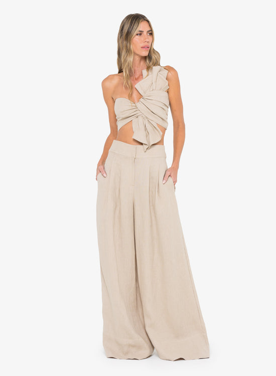 Oyster Twisted One-Shoulder Top in Safari by JBQ